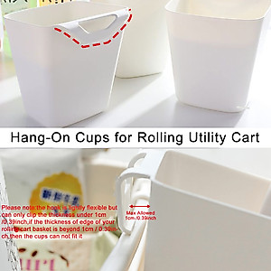 VILSECKY Hang-On Cups for Rolling Utility Cart,Small Plastic Hanging Basket / Storage Box for Service Cart,Movable Cart Accessories for Bathroom,Kitchen,Living Room,Office -4Pcs (White)