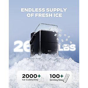 Silonn Countertop Ice Maker with Expanding Ice Basket, 9 Cubes in 6 Mins, 2.5L Ice Basket, Self-Cleaning Ice Maker with LED Touch Control, 2 Bullet Ice Sizes for Home, Kitchen, Office