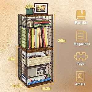 Honkazita 2 Wooden Storage Cubes,Adjustable Stackable Wooden Book Rack for Living Room, Bedroom DIY Variable Small Book Shelfs