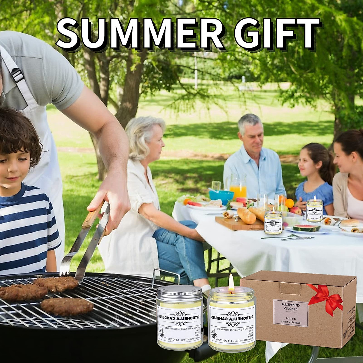 Citronella Candles Outdoor Large, 2 Pack Lemon Scented Candle, 16 OZ Natural Soy Wax Candles Set for Indoor Garden Patio Yard Home Balcony Bedroom Park Terrace Camping - 100 Hours Burning Time