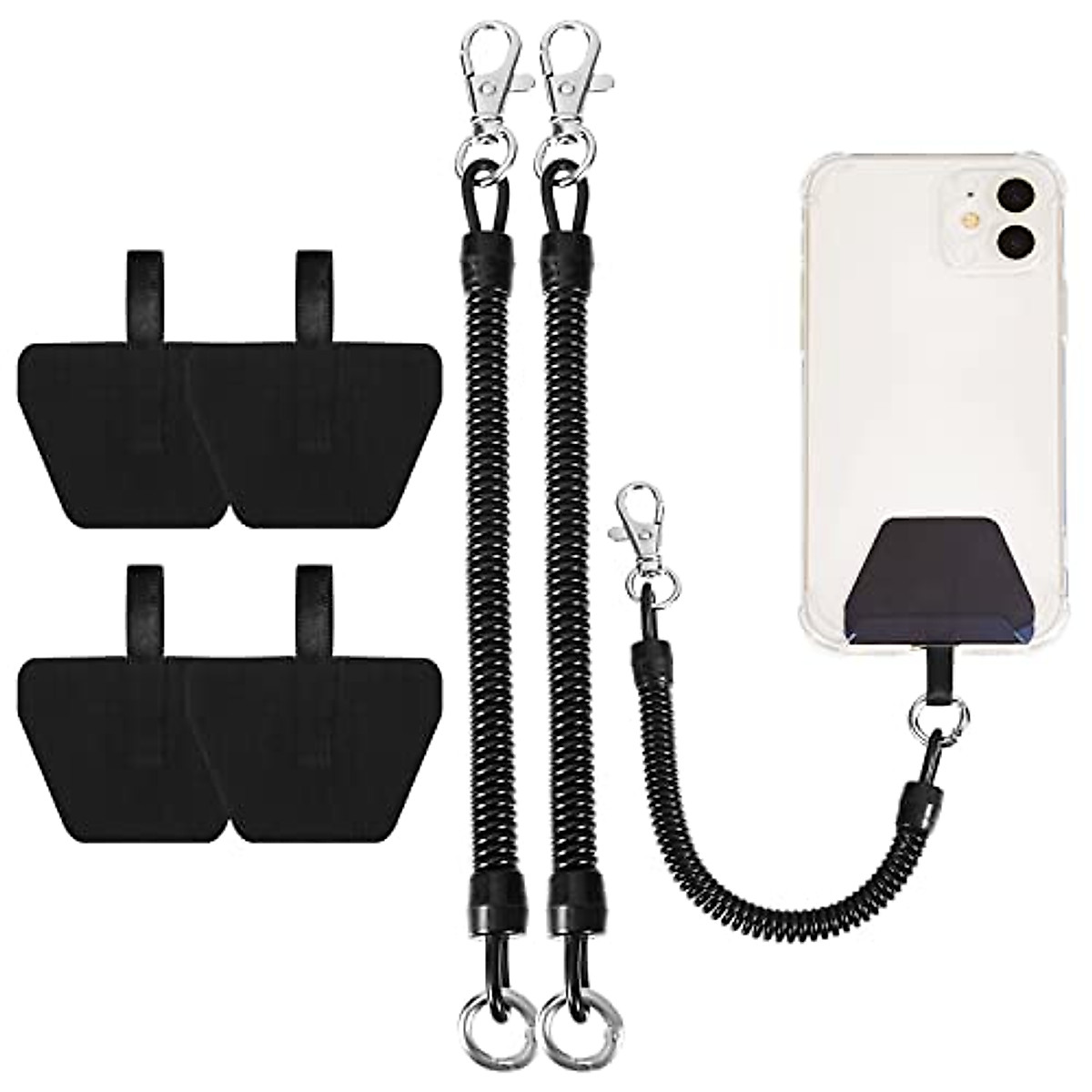 2 Pieces Phone Lanyard Tether with Patch Set, Universal Stretchy Lasso Straps Cell Phone Safety Tether Phone Strap and Durable Adhesive Pad Phone Patch Compatible with Most Smartphones (Black)