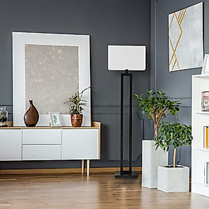 Globe Electric 67046 D'Alessio 58" Floor Lamp, Matte Black, White Linen Shade, On/Off Socket Rotary Switch