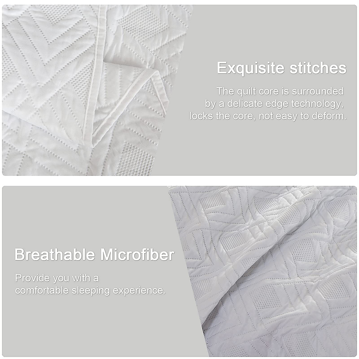 Hygge Hush Summer Quilt Set, Twin Size Pure White L Pattern 2 Pieces Oversized Modern Style Bedspread Set for All Season (1 Quilt & 1 Pillow Shams)