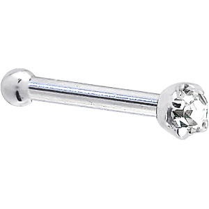 Solid 14k White Gold 1.5mm (0.015 cttw) Genuine Diamond Nose Stud Bone 20 Gauge 1/4"