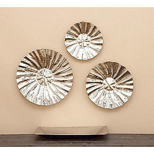 Deco 79 Stainless Steel Plate Wall Decor with Hammered Designs, Set of 3 17", 14", 11"W, Silver