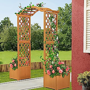 Giantex Garden Arbor with Planter, Wooden Planter Arch with Trellis, Outdoor Arch for Climbing Plants, Vegetables, Herbs, Decorations, Arbor Archway for Wedding, Ceremony, Party (Natural)