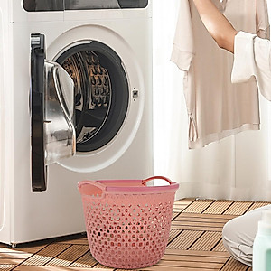 HOLIDYOYO Flexible Laundry Basket, Laundry Hamper Plastic Laundry Basket with Handle Hollow Dirty Clothes Storage Basket Portable Round Bin for Bathroom Dorm Pink
