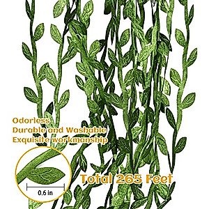 Sunm Boutique 265 Ft Leaf Ribbon, Artificial Vines Leaves String, Jungle Botanical Greenery, Olive Green Leaves Leaf Trim Ribbon for Party Wedding Garden Home Decoration