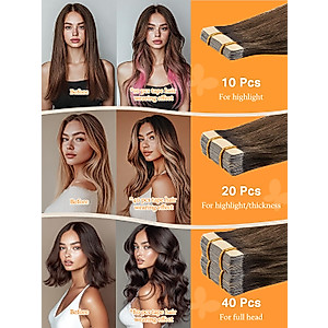 DOORES Tape in Hair Extensions Human Hair, Balayage Dark Brown to Chestnut Brown 50g 20pcs 18 Inch, Human Hair Extensions Natural Hair Extensions Remy Straight Hair Skin Weft