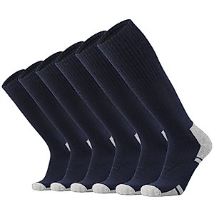 Ortis Cotton Full Cushion Over the Calf Socks OTC Knee High Thick Moisture Wicking Breathable Work Boot Thermal Warm(NavyBLue XL)