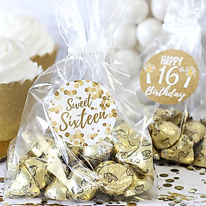 White and Gold Sweet 16 Birthday Stickers, Happy 16th Birthday Party Favor Labels, Sweet Sixteen - 40 Count