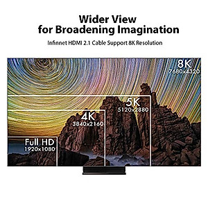 infinnet 8K HDMI 2.1 Cable, Ultra High Speed HDMI Cable 4K HD 120Hz 144Hz 2K 240Hz Gaming HDMI Cable 48Gbps Version 2.1 Certified, eARC HDCP 2.3 2.2 HDR Dolby Vision Atmos HDMI Cable, 2m (6 feet)
