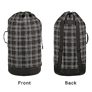 Black Check Plaid Laundry Backback Large Heavy Duty Laundry Bag with Adjustable Shoulder Straps Laundry backpack for Traveling Dirty Clothes Organizer for College Students Waterproof