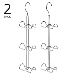 mDesign Metal Wire Over The Closet Rod Hanging Storage Organizer Hanger for Storing and Organizing Purses, Backpacks, Satchels, Crossovers, Handbags - 2 Pack - Chrome