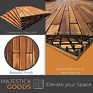 Interlocking Deck Tiles 24 x 12 Long Boards Snap Together Wood Flooring - Acacia Hardwood Outdoor Flooring for Patio - Floor Decking Tile, Waterproof Balcony Flooring 12 Sq Ft (1 Pack (6 Pieces))
