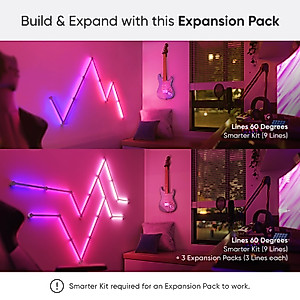 Nanoleaf Lines WiFi Smart RGBW 16M+ Color LED Dimmable Gaming and Home Decor Wall Lights Expansion Pack (3 LED Light Lines) (60 Degree Expansion (3 Pack))