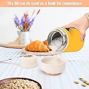 CUPADA Cute Black Cat Food Jar, Scratch Yellow Insulated Hot Food Jars Vacuum 17OZ with Folding Spoon for Work Trip Picnic Camping