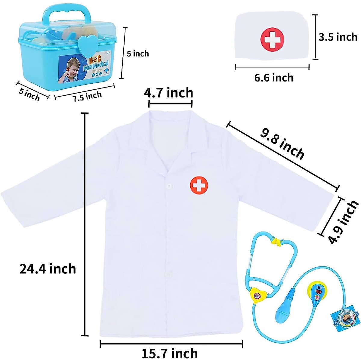 Kids Doctor Kit for Toddlers 3-5 Boys Girls,32 Pcs Toddler Dress Up Pretend Play Dentist Medical Kit Kids Doctor Playset with Stethoscope Costume Gifts Educactional Toys for 3 4 5 Year Old Boys