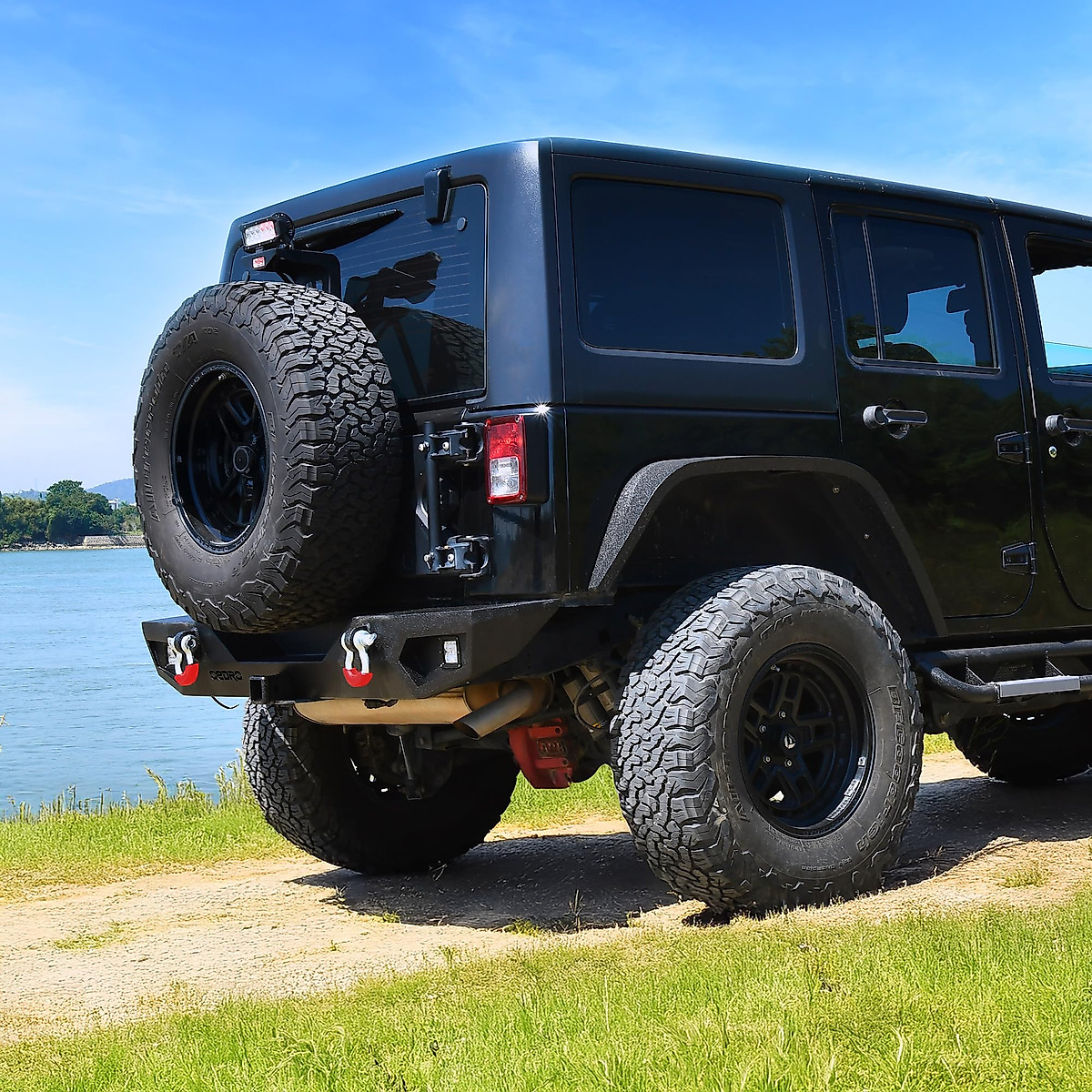 OEDRO Rear Bumper Compatible for 2007-2018 Jeep Wrangler JK Unlimited, Rock Crawler Bumper with Hitch Receiver & 2X LED Lights Off Road Textured Black