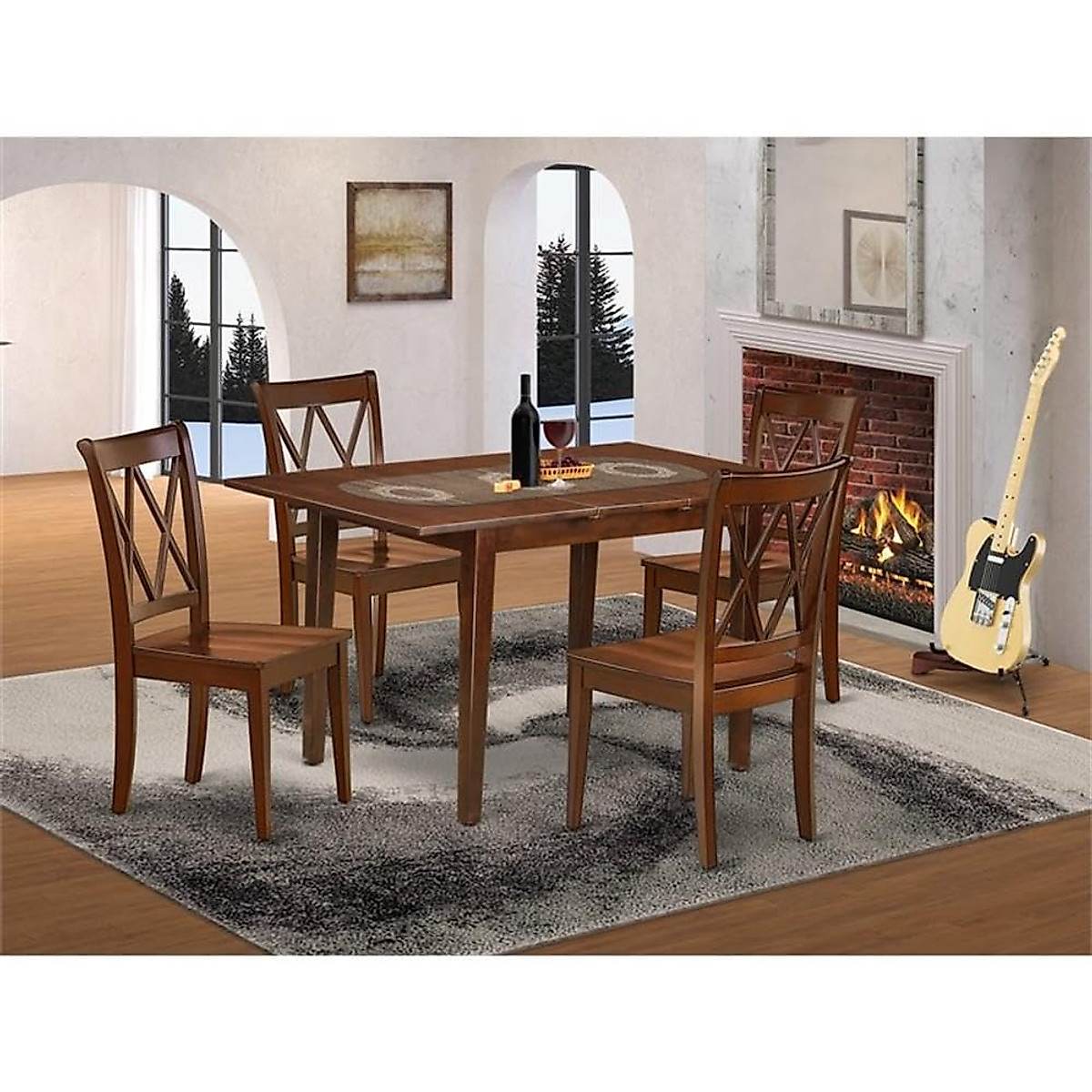 East West Furniture NOCL5-MAH-W 5 Piece Dining Set Includes a Rectangle Dining Table with Butterfly Leaf and 4 Kitchen Chairs, 32x54 Inch, Mahogany