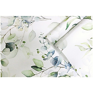 HAOKHOME Peel and Stick Wallpaper Boho Green/White Eucalyptus Leaf Floral Wall Mural Home Nursery Decor Renter Friendly Wallpaper 17.7in x 78.7in