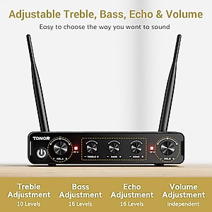 TONOR Wireless Microphone Systems, Dual UHF Cordless Karaoke Microphone Set, Handheld Dynamic Microfono for Singing with Receiver for Home Karaoke, Party, Church, DJ, Wedding, Speech 200ft TW350 Grey