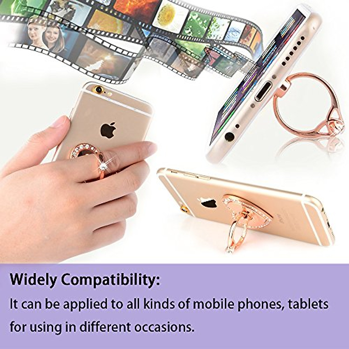 IHUIXINHE Phone Ring Holder, Universal Phone Stand, 4PCS 360° Rotation 3D Aluminium Alloy Ring Grip for iPad, iPhone X iPhone 8, 8Plus, 7, 7Plus, Samsung S9 Note8, Huawei All Cell Phone (Heart)