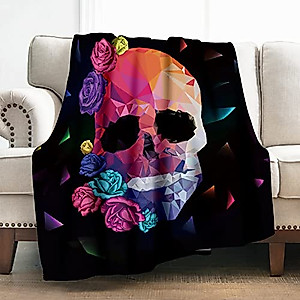 Levens Skull Blanket Gifts for Women Girls Men, Colorful Skull Decoration for Home Bedroom Living Room Office Halloween, Soft Comfortable Lightweight Throw Plush Blankets Black 50"x60"