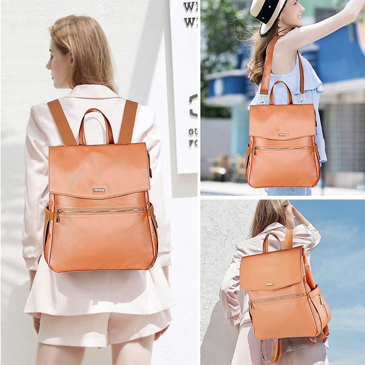 LANDICI Diaper Bag Backpack for Mom,Multifunction Leather Maternity Baby Changing Bag with Stroller Straps,Wipes Pouch,Diaper Bag Organizer,Fashion Diaper Bag Tote for Women,Light Orange