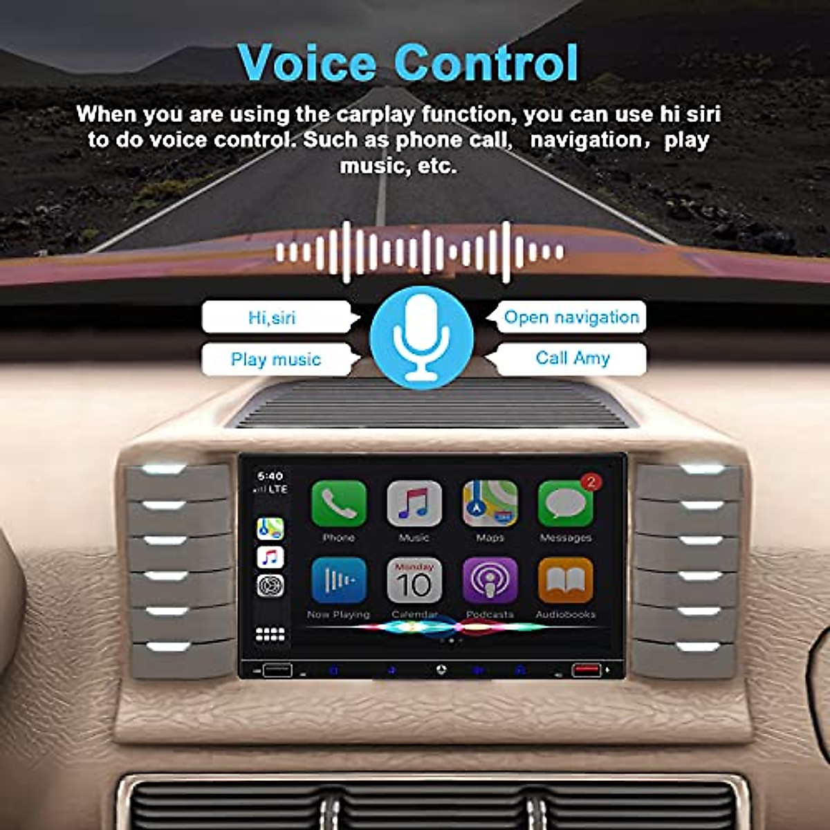 YUANTING Newst Double Din Car Stereo with Voice Control Carplay and Android Auto,7 Inch Capacitive HD Touchscreen,Bluetooth，Mirror Link, Subwoofer，Waterproof Backup Camera/SWC/AM/FM/2USB