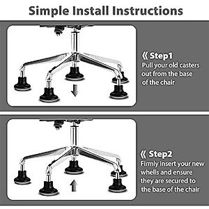 uvce Bell Glides Replacement Office Chair Swivel Caster Wheels to Fixed Stationary Castors, Short Profile with Separate Self Adhesive Felt Pads Black 5pcs
