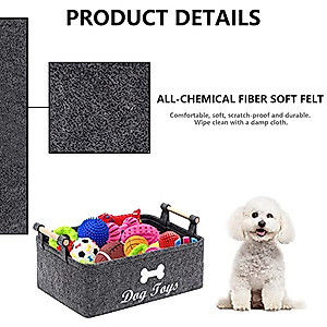 Geyecete Dog Toys Storage Bins - with Wooden Handle,Decorative Basket Rectangular Soft Felt Storage Bin Organizer Basket Pet Supplies Storage Basket/Bin Kids Toy Chest Storage Trunk(Dog-Grey)