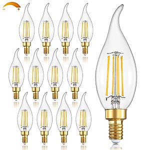 weddeg E12 LED Candelabra Bulbs 40 Watt Equivalent, Dimmable 2700K Warm White LED Candle Light Bulbs, 460LM 4W Flame Tip CA10 Chandelier Light Bulbs, 90+CRI, 12-Pack