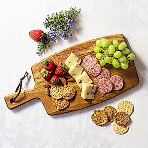 Rock & Branch Acacia Wood Serving Paddle, Wood Cutting Board with Handle for Kitchen and Charcuterie Boards