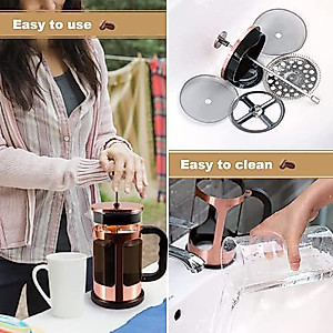 RealPero French Press Coffee Tea Maker， Upgrade Heat Cold Resistant Thickened Glass with 4 Level Stainless Steel Filtration System Brew Coffee & Tea， BPA Free, Large 1000ml 34oz,Rose Gold