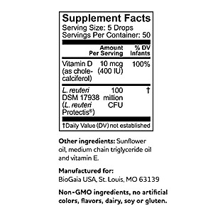BioGaia Protectis Baby Probiotic Drops + Vitamin D | Reduces Colic, Gas & Spit-ups | Healthy Poops | Reduces Crying & Fussing & Promotes Digestive Comfort | Newborns, Babies & Infants | 0.34 oz