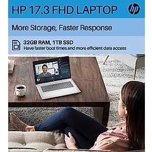 HP 17.3 Inch FHD Laptop for Business and Office, Intel Core i5 1335U Processor (10-Core, Up to 4.6GHz), 32GB RAM, 1TB SSD, Intel Iris Xe Graphics, Wi-Fi 6, Backlit Keyboard, Windows 11 Home