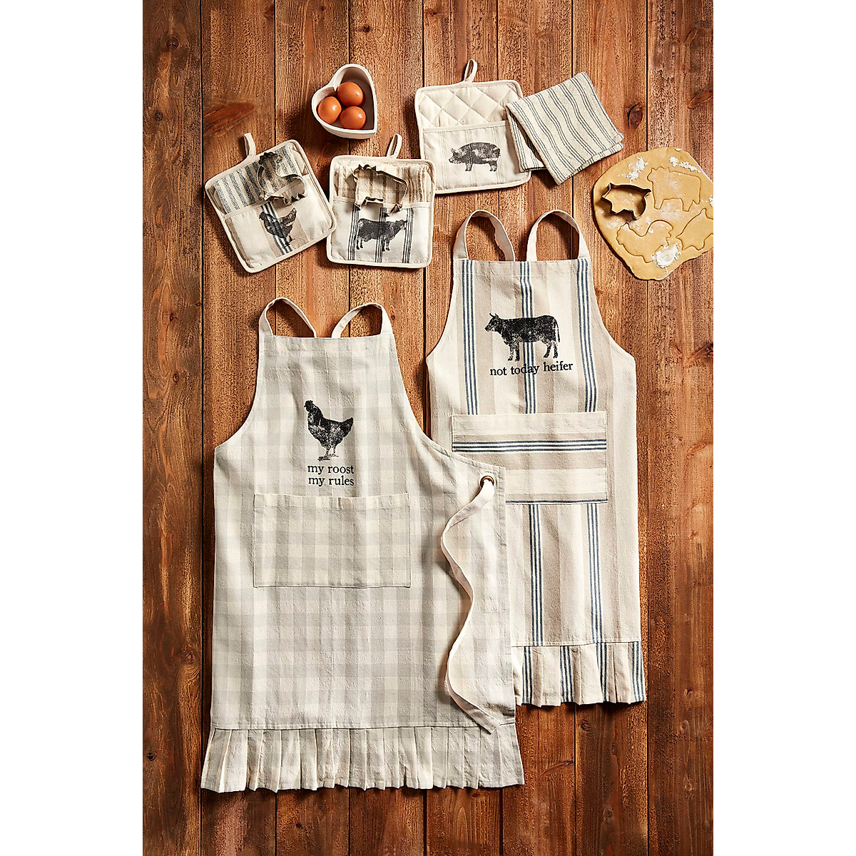 Mud Pie Farm Pot Holder & Towel Set, Cow, 8" x 8"