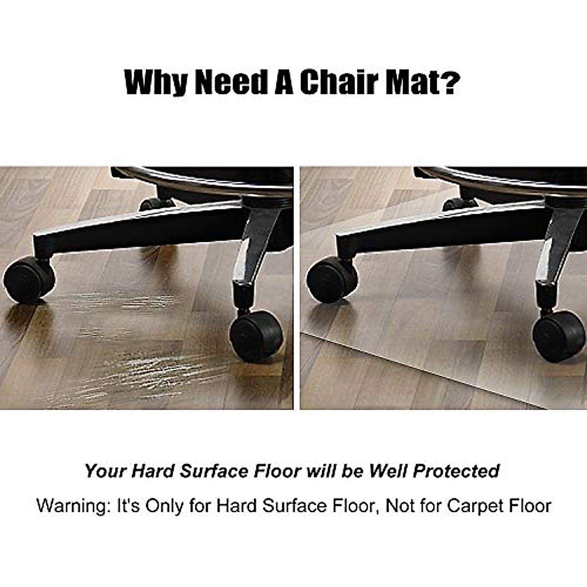 Azadx Office Chair Mat for Hard Floors 36 X 48, Clear PVC Hardwood Floor Mat, Durable Plastic Floor Protector for Home and Office use (36" X 48" Rectangle)