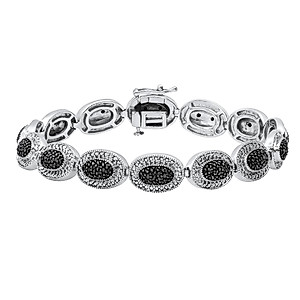 Dazzlingrock Collection 0.20 Carat (ctw) Round Black Diamond Ladies Cluster Style Oval Shape Tennis Bracelet 1/5 CT, 925 Sterling Silver