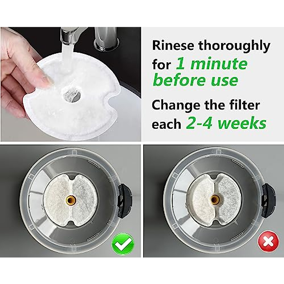 Pet Water Fountain Filter 6 Pack, Yiupea Replacement Cat Filters for 2L-2.5L / 67-84 oz Cat Water Fountain, Cotton Activated Carbon & Resin with Triple Filtration