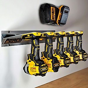PERCH Tool Holder Rack for Dewalt 20v - 60v | Securely Mounts 5 Cordless Tools | Universal Mounting | Most Durable Cordless Tool Organizer