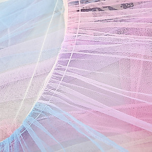 Rainbow Bed Canopy with Lights - Girls Room Bed Netting for Twin, Single, Full, Queen Size Beds - Reading Corners Room Decor