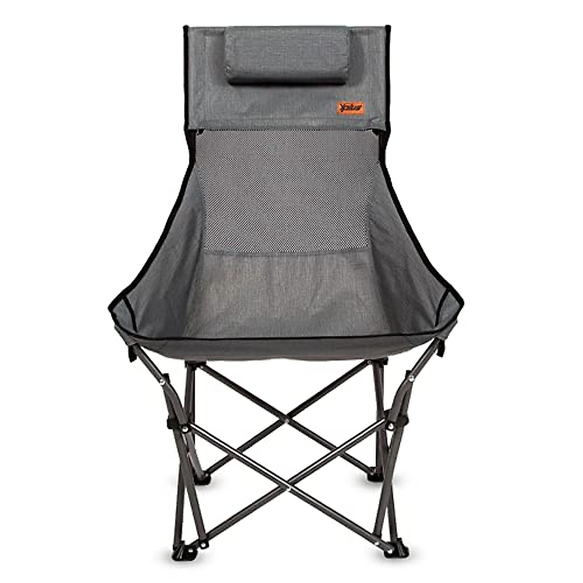 MacSports XP High Back Collapsible and Portable Compact Camping Chair with Lumbar Support Steel Frame and Polyester Fabric, Gray