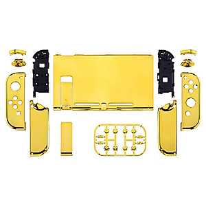 eXtremeRate DIY Replacement Shell Buttons for Nintendo Switch, Back Plate for Switch Console, Housing with Full Set Buttons for Joycon Handheld Controller - Chrome Gold [No Electronics Parts]