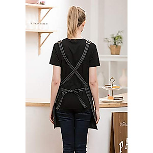 Denim Cross-Back Chef Bib Apron with Pockets for Men and Women (Black Stripe)