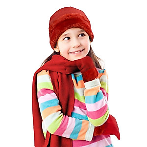 Girl's 6-12 Black Faux Fur Trimmed Matching Gloves, Scarf Winter Set