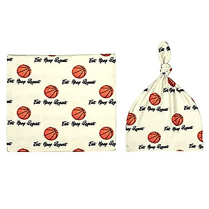 Sport Baby Swaddle Blanket - 2 Pack Swaddling Receiving Blanket with Headband - Baby Shower Newborn Gift (Basketball)
