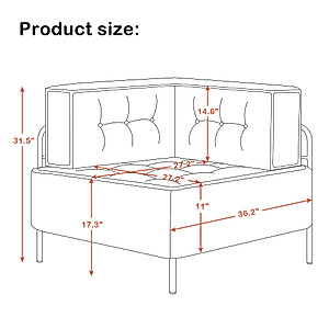 MCombo Modular Sofa Couch with Removable Cushion, 1 Seater Accent Sofa Chair, Upholstered Corner Seat for Living Room, Apartment, Office 4663 (Grey)