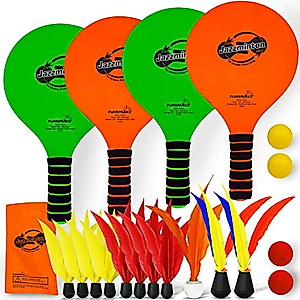 Jazzminton Paddle Game Select Double - 4 Paddles 11 Birdies 4 Balls - A Must Have Racquet Game – Lawn, Yard, Beach Games for Adults and Family Games